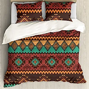 Snilety Aztec Southwest Native American Queen Size Duvet Cover Bedding Set,Full Size Quilt Comforter Cover with Pillow Shams,3 Pieces Bedroom Hotel Bed Cover,Home Decoration