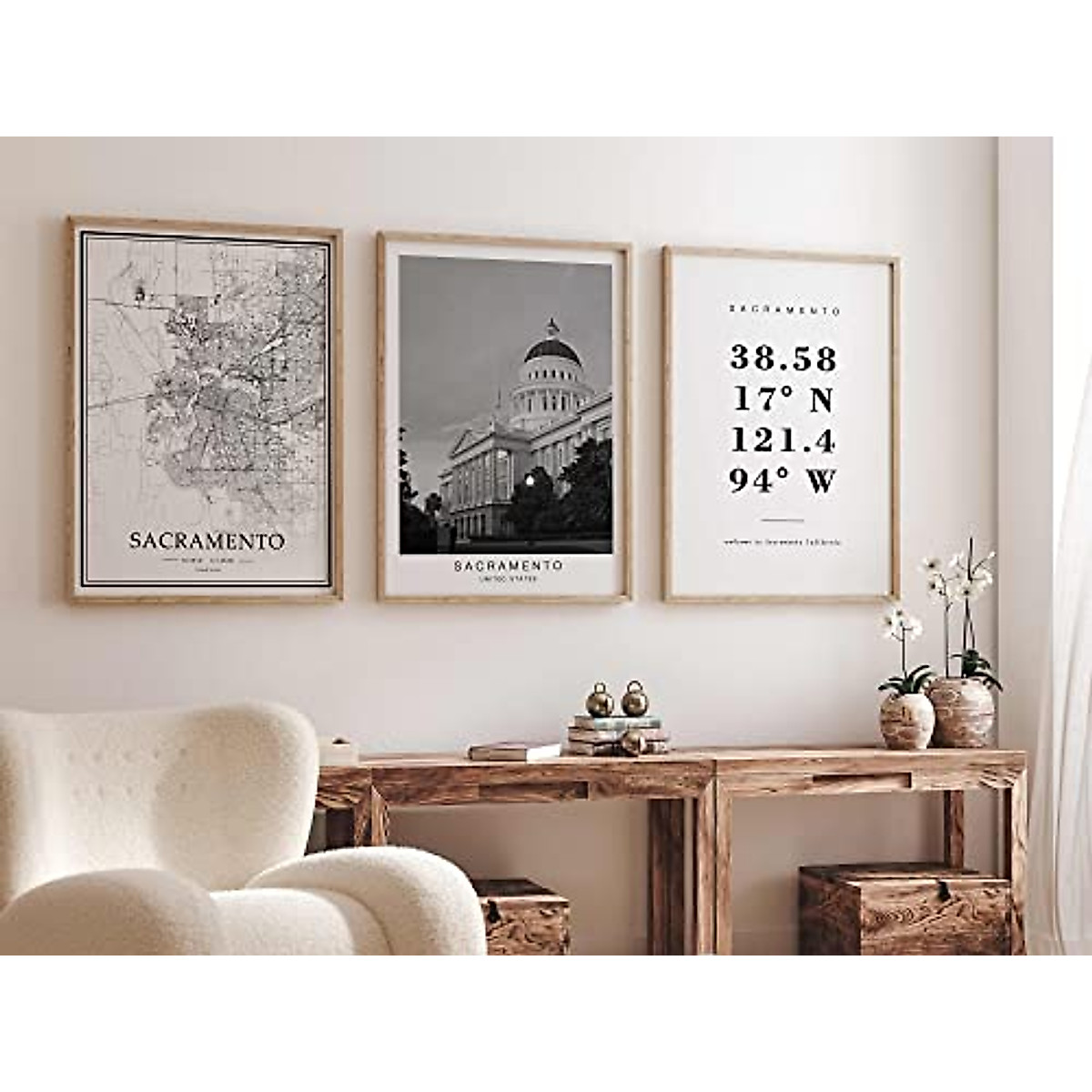 Dear Mapper Sacramento United States View Abstract Road Modern Map Art Minimalist Painting Black and White Canvas Line Art Print Poster Art Line Paintings Home Decor (Set of 3 Unframed) (12x16inch)