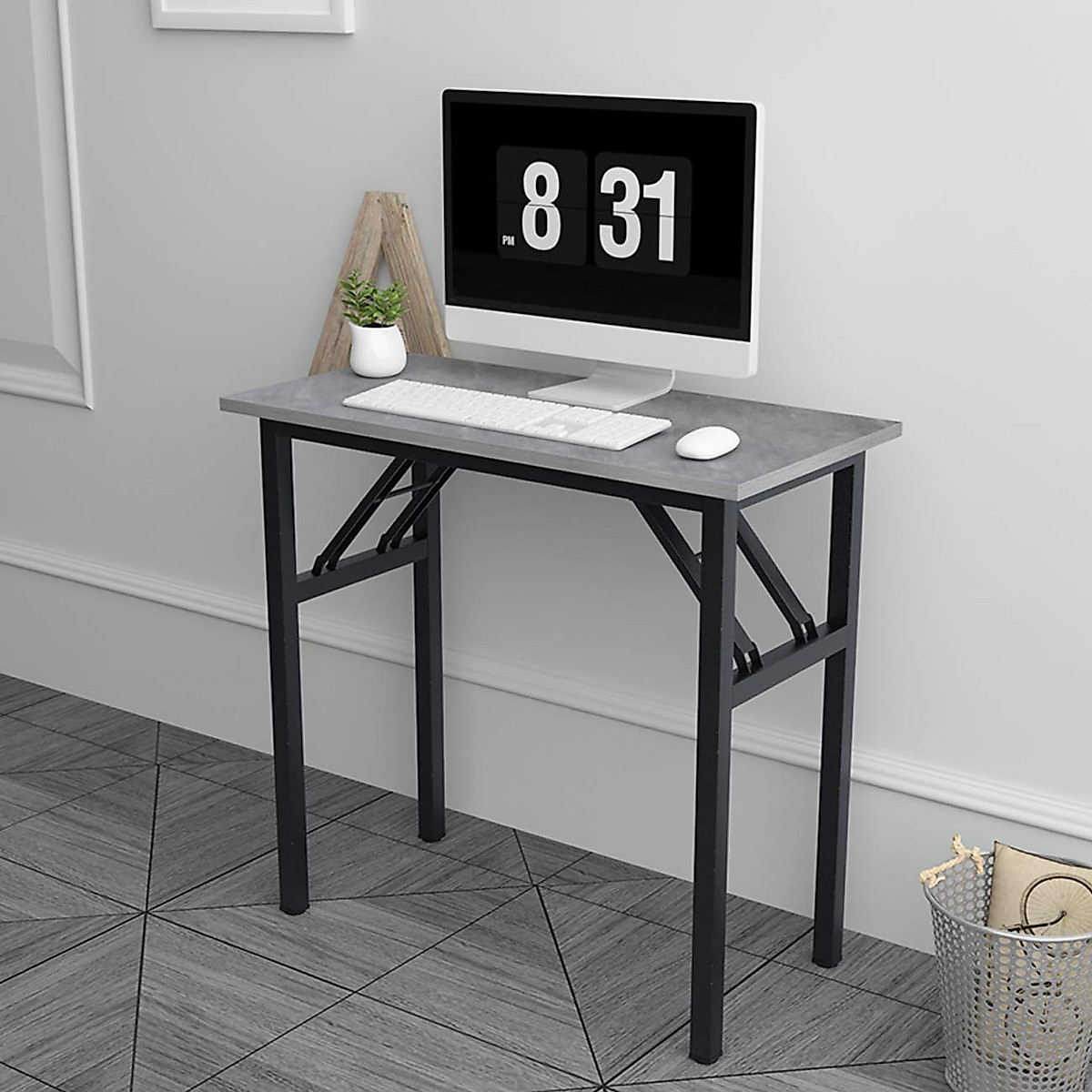 Need Small Computer Desk 31.5 inches Folding Table No Assembly Sturdy Small Writing Desk Folding Desk for Small Spaces, Grey AC5-8040-LB