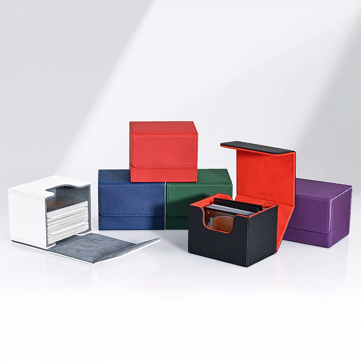 ZLCA Card Deck Box for Trading Cards, MTG Commander Deck Box Holds 120+ Single Sleeved Cards, Leather Magnetic Card Storage Box Fits for TCG CCG Magic Cards (Black)