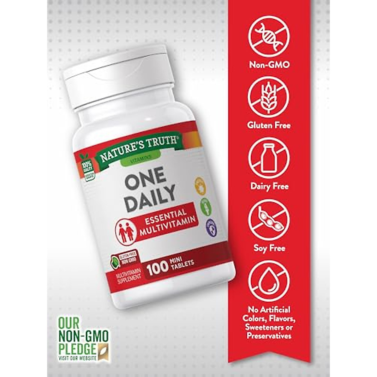 One Daily Multivitamin | 100 Mini Tablets | Non-GMO & Gluten Free Supplement | for Men and Women | by Nature's Truth