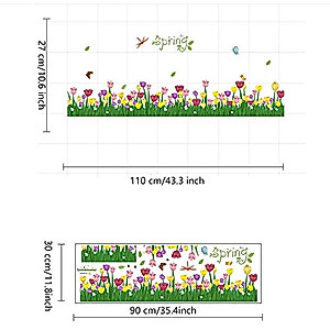 Spring Tulip Wall Decals Flower Grass Wall Stickers Removable DIY Peel and Stick Art Murals for Classroom Bedroom Girls Room Living Room Hallway Kitchen Bathroom Home Decor (Tulip)