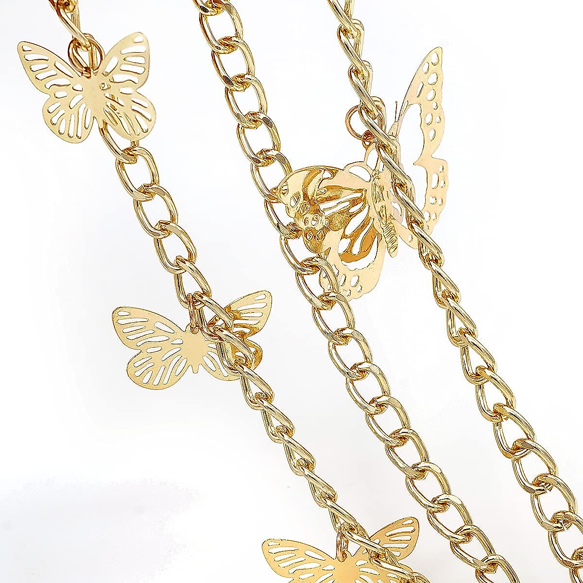 Glamorstar Chain Belts Multilayer Waist Chain Adjustable Waist Belt for Women Girls Butterfly Gold 130cm/51.2IN