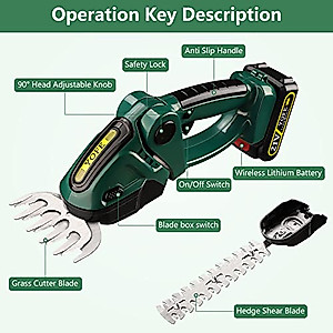 YOFE 21V Cordless Hedge Trimmer & Grass Shear, 2 in 1 Handheld Shrubbery Trimmer Electric Grass Trimmer, Lightweight & Safe Grass Cutter/Hedge Shear with Rechargeable Battery and Charger
