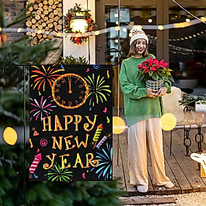 Heyfibro Happy New Year Garden Flag Cheers Celebrate New Year Count Down Yard Flags 12x18 Inch Double Sided Burlap Firework Celebration Banner for Winter Holiday Party Yard Outdoor Decoration(ONLY FLAG)