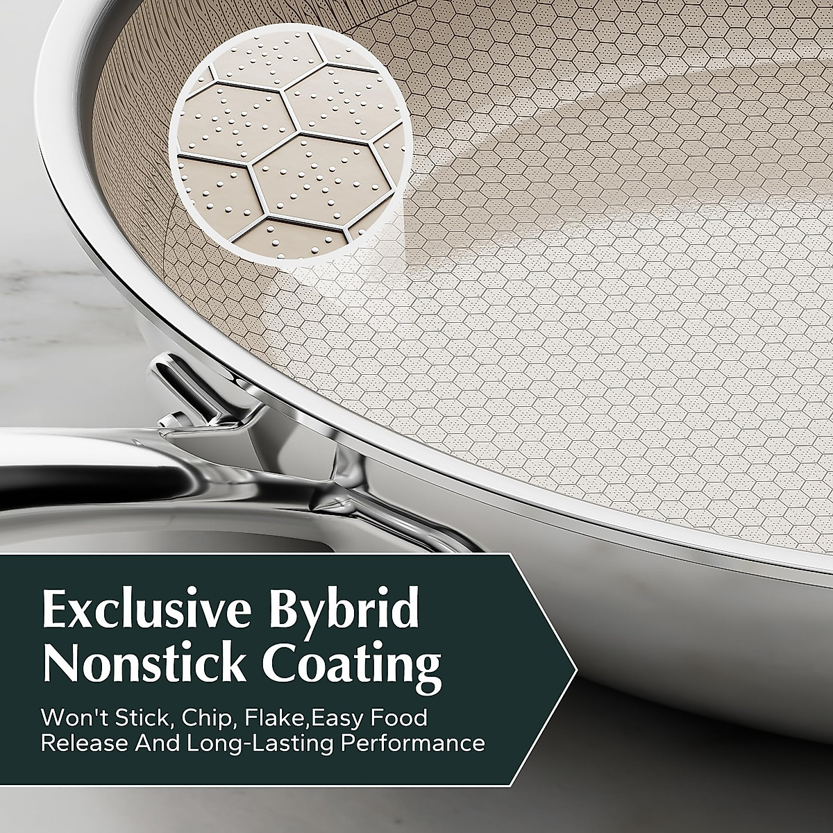 Redchef Non Stick Frying Pans Set, Hybrid Ceramic Frying Pan Set 2 Piece, 8, 10 Inch, Nonstick Skillet with Stay-Cool Handle, Non Toxic, PFAS PFOA & PTFE Free, Dishwasher Safe