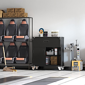 SUPEER Metal Garage Cabinet with Wheels,Mobile Storage Cabinet with 2 Doors & 1 Drawer,Steel Storage Cabinet for Garage,Home,Office,Utility Room- Assembly Required (Black)