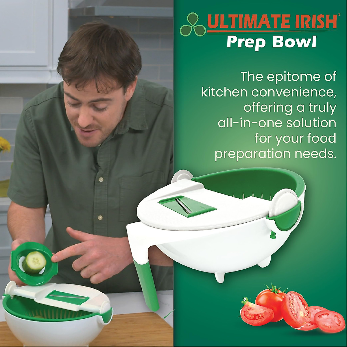 Ultimate Irish Prep Bowl - Ronnie Neville’s Original as Seen on TV Salad Preparation and Rinsing Bowl, Vegetable Slicer Salad Maker Kitchen Tools to Shred/Slice/Rinse, Kitchen Tool Salad Cutter Bowl