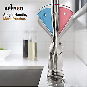 APPASO Pull Down Kitchen Faucet with 2-Mode Sprayer Brushed Nickel - Single Handle 1 Hole High Arc Pull Out Kitchen Sink Faucets, Stainless Steel, 170BN