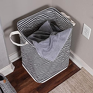BIRDROCK HOME 61L Collapsible Single Square Laundry Hamper Basket - Grey & White Stripes Bin - Compact Dirty Clothes Organizer Bag - Lightweight Tote