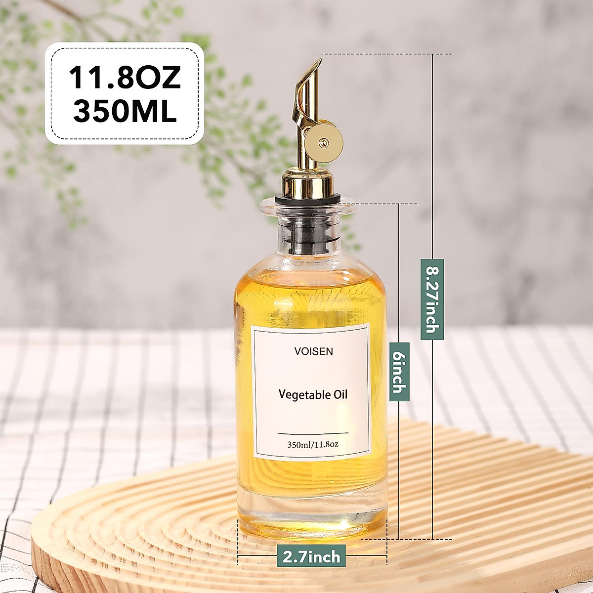 VOISEN Olive Oil Dispenser Bottle for Kitchen, Glass Oil Bottle Set of 3, Coffee Syrup Dispenser,Glass Oil Container with Metal Pourer,Funnel,42 Waterproof Labels