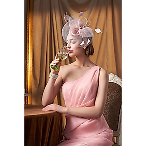 BABEYOND Women's Fascinator Hat Kentucky Hat Feather Derby Fascinator Tea Party Hat for Cocktail Wedding Nude Pink