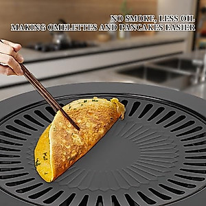 Kelepu Korean BBQ Grill Korean Style BBQ Grill Plate Smokeless Round Nonstick Iron Household Barbecue Pan Roasting Grill Pan with Outer Pan and Inner Pan for Indoor Outdoor Home Camping