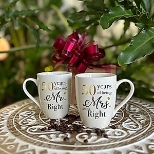 Dnuiyses 2 Pieces 50th Mr Right & Mrs Always Right Mug, 50 Years of Being Mr Mrs Always Right Present with Gold Foil Design Anniversary Wedding Gifts for Friends Parents Grandparents Couple-115