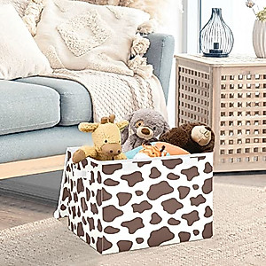 Kigai Retro Cow Print Storage Basket with Lid Collapsible Storage Bin Fabric Box Closet Organizer for Home Bedroom Office 1 Pack