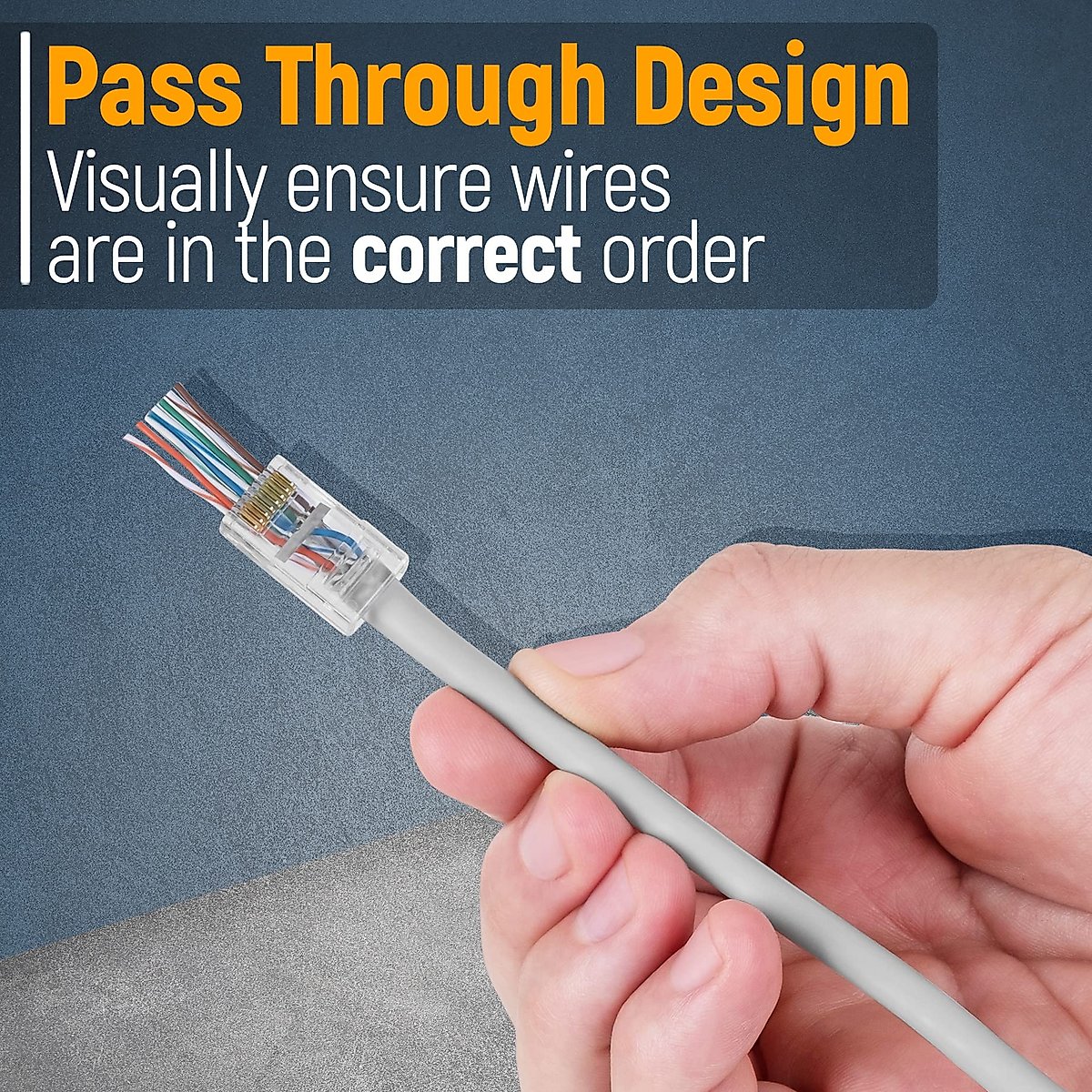 GTZ Cat5e RJ45 Pass Through Connector 100-Pack - EZ Cat 5e Pass Through RJ45 Connectors - Cat 5e Connectors - Ethernet Connector, Ethernet Plug - for Solid or Stranded UTP Network Cable