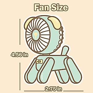 NICE POINT Mini Desk Fan for Kids,Cute Portable Rechargeable Green Puppy Table Fan, 3 Speeds Children students handheld folding Small fan for Home Office Outdoor Camping