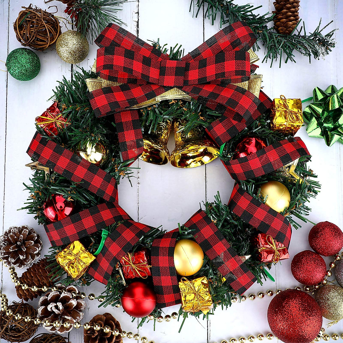 3 Rolls Christmas Plaid Ribbon Buffalo Plaid Burlap Ribbons Christmas Wrapping Decoration Ribbon for Christmas Fall Wrapping DIY Crafts Decor Supplies, 24 Yards in Total (1 Inch)