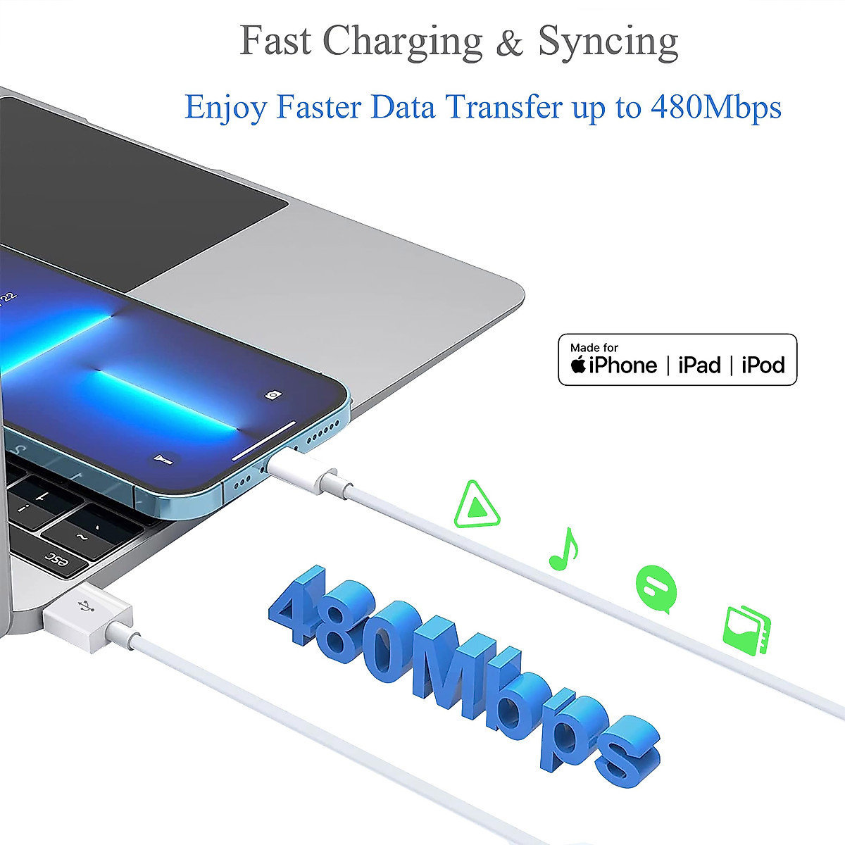 iPhone Charger Cord 3ft Lightning Cable 3Pack Durable Charging Wire Apple MFi Certified for iPhones 14 13 12 11 Pro Max XR XS SE X 8 7 6 5 Plus iPad