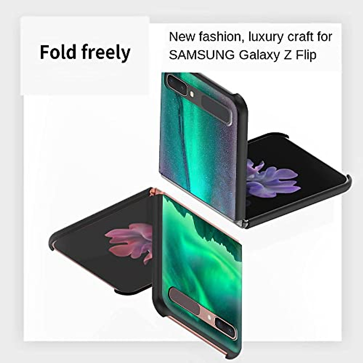 HANASE Northern Lights Sky Black PC Hard Cover for Samsung Galaxy Z Flip 4 z flip3 5G Foldable Phone Case Shell,Z5,for Z flip