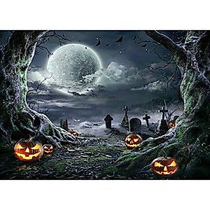 SJOLOON Halloween Backdrop for Photography Horror Night Background Scary Pumpkin Moon Backdrop for Party Decoration Supplies Studio Props 11897 (7x5FT)