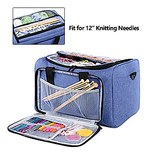 Teamoy Knitting Bag, Yarn Storage Organizer Crochet Bag with Removable Inner Divider for Yarn Skeins, Crochet Hooks, Knitting Needles and Supplies, Bag Only, Dark Blue