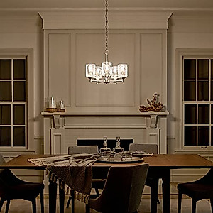 Kichler Winslow 19.75" Chandelier in Brushed Nickel, 5-Light Chandelier for Dining Room, Living Room, or Bedroom, Clear Seeded Glass, (19.75" W x 16" H), 44030NI
