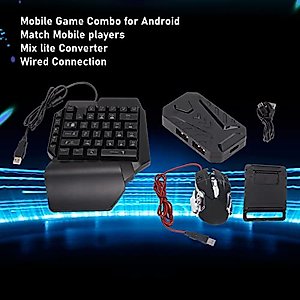 One-Handed RGB Gaming Keyboard Mouse and Converter Combo, Wired 39 Keys LED Backlit Keyboard, 6 Keys Gaming Mouse and Converter Set for PS4, for Switch and PC(Black)