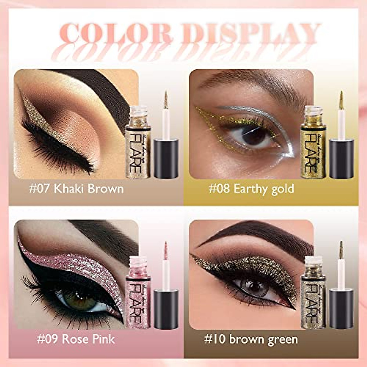 evpct 10 Colors Glitter Liquid Gel Eyeliner Eye Glitter Eyeshadow Makeup Set Pink Brown White Gold Glitter Liquid Eye shadow Set delineador de ojos contra el agua delineadores de colores para ojos