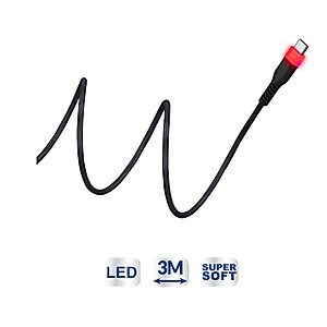 Raiden - USB C Charging and Transfer Cable, Supersoft Anti Knots 3 Meters, LED Backlight for PS5 Controller (PS5//)