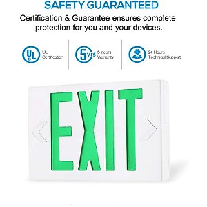 EXITLUX 1 Pack Green Led Emergency Exit Lights with Battery Backup-UL Listed 120V/227V Double Face- Exit Sign with Emergency Lights-Plug in Emergency Battery Lights