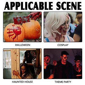 4PCS Halloween Fake Blood Makeup Kit, [Coagulated Blood + Fake Blood Spray 60ML + Dripping Blood 60ML + Black Stipple Sponge], Fake Blood Washable for Clothes Face SFX Wound, Vampire