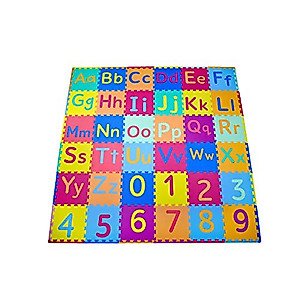 KC Cubs Soft & Safe Non-Toxic Children’s Interlocking Multicolor Exercise Puzzle Educational ABC Alphabet EVA Play Foam Mat for Kid’s Floor & Baby Nursery Room, 36 Tiles, 9 Colors, 54 Borders (EVA003)