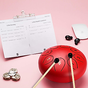 Steel Tongue Drum 6 Inch 8 Note Percussion Instrument Lotus Hand Pan Drum with Drum Mallets Carry Bag used for musical education, gifts mental rehabilitation and yoga meditation (6 Inch 8 Note-Red)