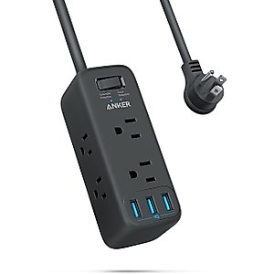 Anker USB Power Strip Surge Protector(300J), 5ft Extension Cord, Flat Plug, 331 Power Strip with 6 Outlets & 3 USB A Ports, Charging Station,for iPhone 15/15 Plus/15 Pro/15 Pro Max,TUV Listed(Black)