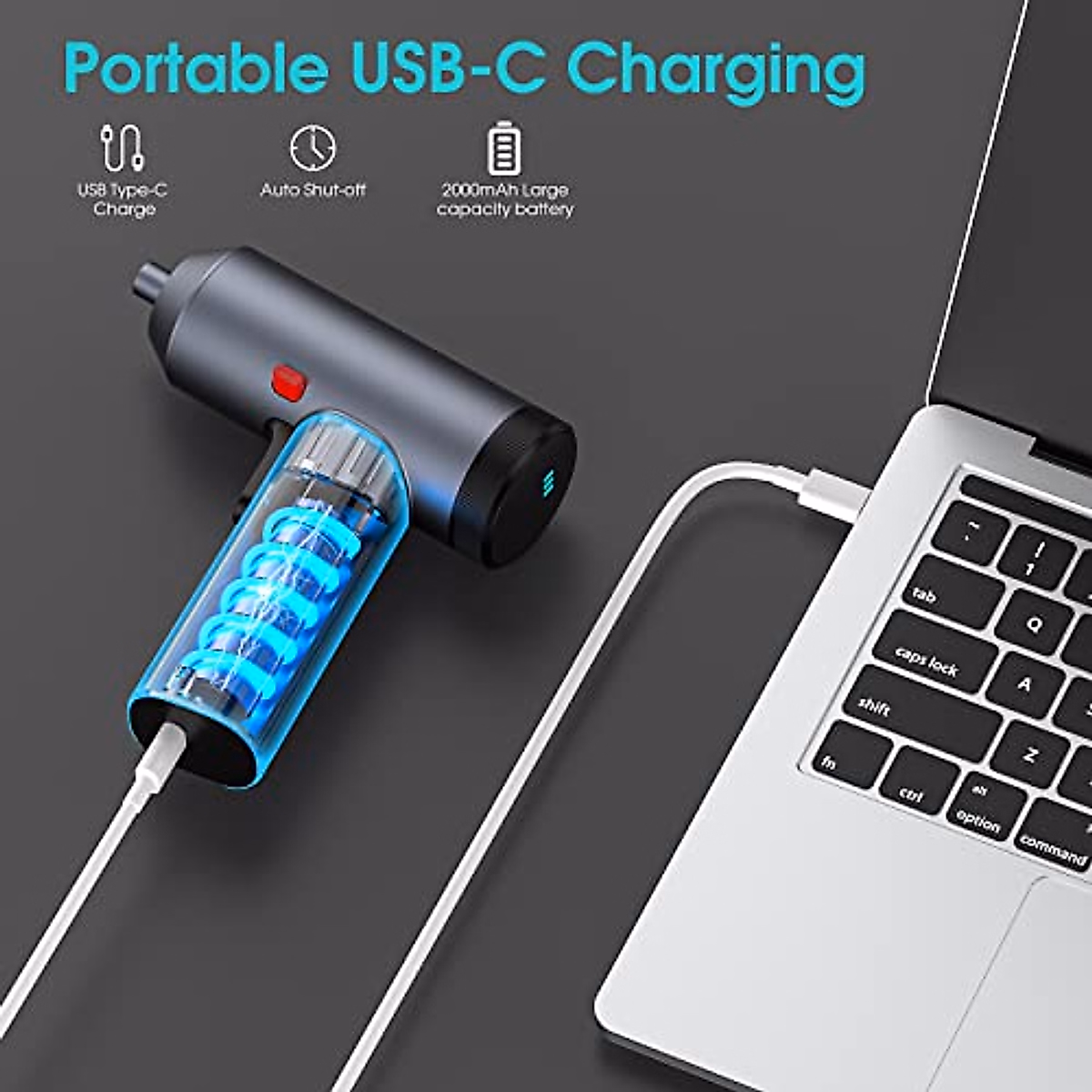 Cordless Electric Screwdriver, LAZYBOI Rechargeable 3.7V Power Screwdriver Kit 26pcs, All-in-One Design with Screen, 6 Torque, USB-C Charging, Work Light, Storage Bag, Tool Gifts for Men