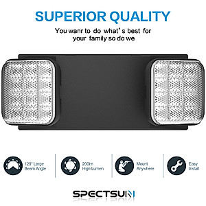 SPECTSUN 6 Packs Black Led Exit Sign with Emergency Lights &Battery Backup -Adjustable Hardwired 2 LED Head-UL Certified-120-277VAC/Commercial Emergency Lights Fixtures for Home/Business.