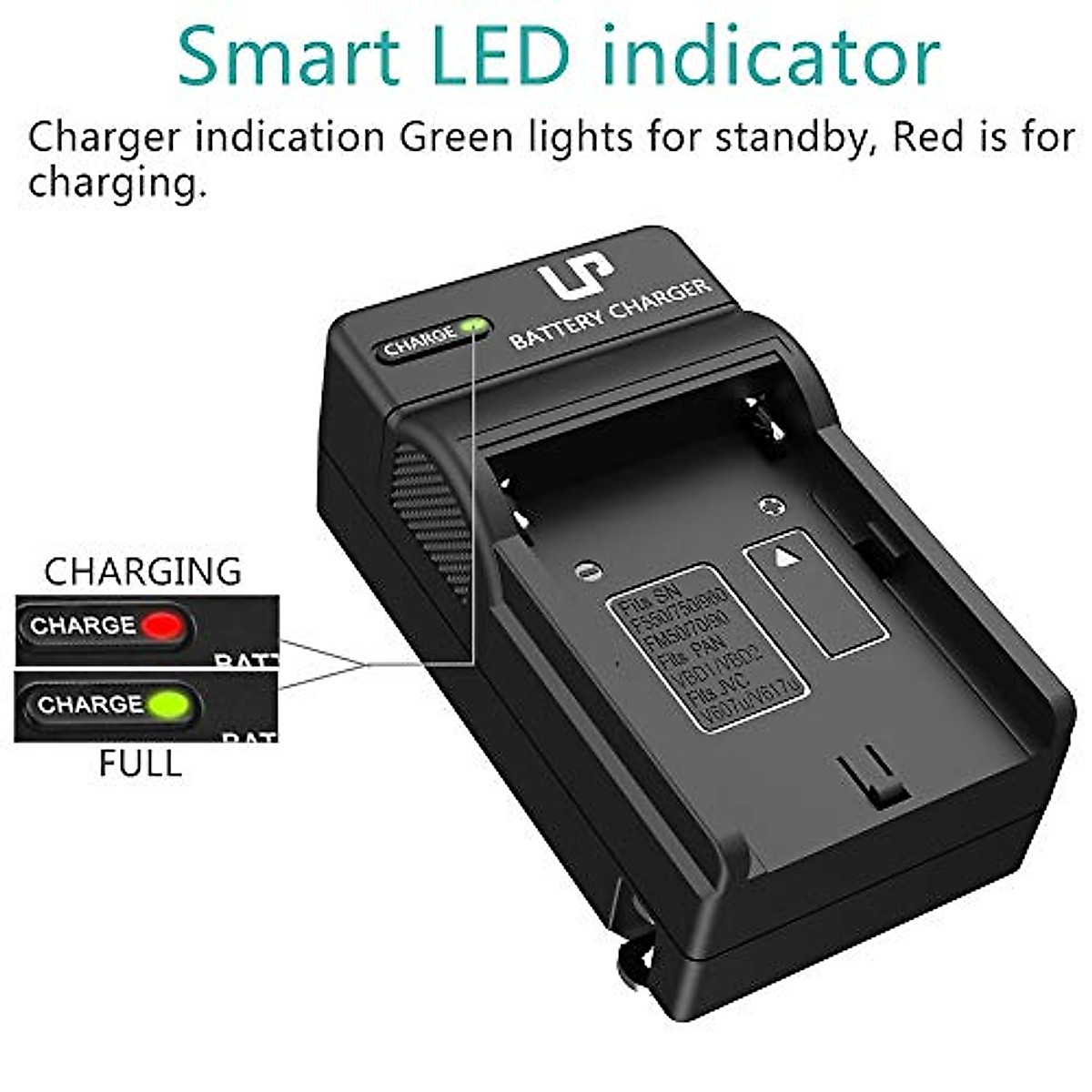 LP NP-F550 Battery Charger, Charger Compatible with Sony NP F970, F960, F770, F750, F570, F530, F330, CCD-SC55,TR516,TR716, TR818, TR910, TR917, CN160, CN-216 LED Light, Feelworld Field Monitor & More