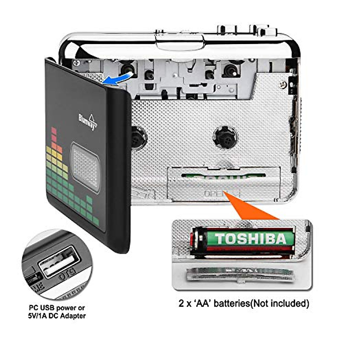 Cassette to MP3 Converter, BlumWay Portable Cassette Recorder Player, Audio Music Cassette Tape to Digital Converter Player with Earphone, No Need Computer