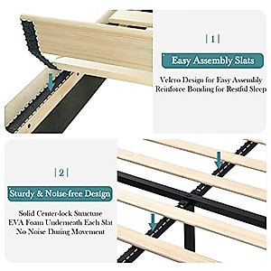 HOOMIC King Size Platform Bed Frame with Geometric Wingback Headboard, Wooden Slats Support, No Box Spring Needed, Modern Style in Beige