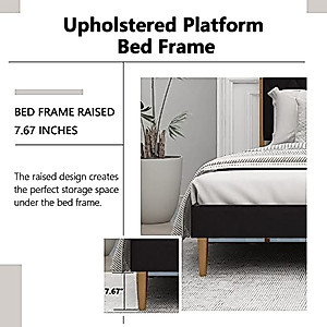 AGARTT Upholstered Platform King Size Bed Frame with Headboard Premium Stable Wood Slat Support No Box Spring Required Black