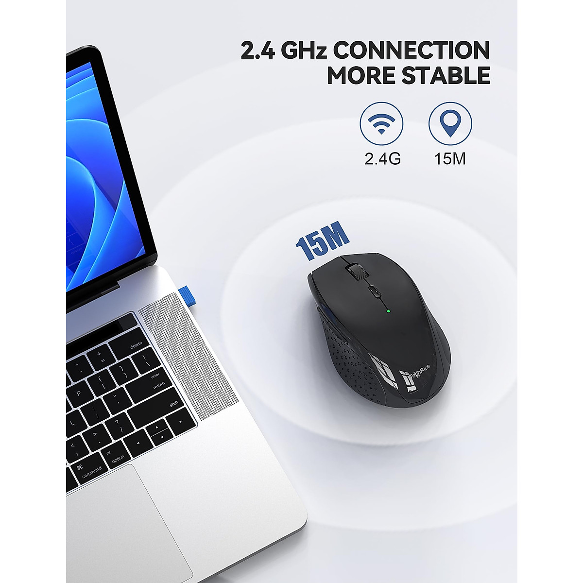 TechRise Wireless Mouse for Laptop, Computer Mouse with 4800 DPI, 30 Months Battery Life, Cordless Mouse Compatible with Android/Windows/Linux, USB Mouse for Laptop PC Desktop
