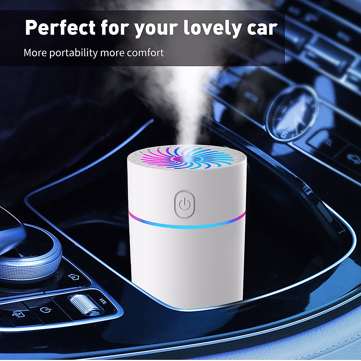 Portable Mini Humidifier with 7-color Lights, Cool Mist Small Desk Humidifiers Car Humidifier [2 Mist Modes] USB Personal Desktop Humidifiers for Bedroom, Office, Travel, Car, Plants, Super Quiet
