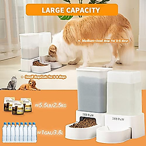 Automatic Food and Water Dispenser Set for Cat Dog, Gravity Auto Feeder Waterer Large Capacity 1 Gallon x 2 for Small Medium Large Pet with Mat