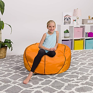 Posh Creations Kids Stuffed Animal Storage Bean Bag Chair Cover - Childrens Toy Organizer, Large-38in, Sports Basketball