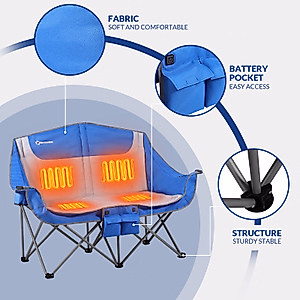 ANTARCTICA GEAR Heated Double Camping Chair, 2-Person Folding Chair with 12V 16000mAh Battery Pack, Heated Portable Loveseat Chair, for Outdoor