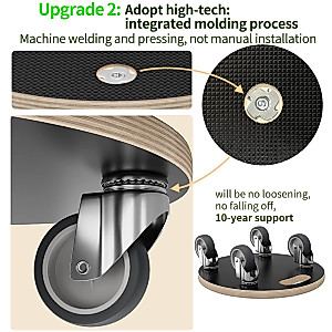 Furniture Mover Dolly Portable Wood Rolling Mover for Heavy Furniture Sofa Cabinet Refrigerator, with 4 360° Rotatable Rubber Universal Wheels, 550 Lbs Capacity, Black (2)