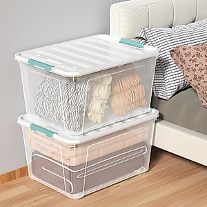 Doryh 4 Pack 85 Quart Latching Storage Box Bin, Large Storage Box with Wheels, Clear