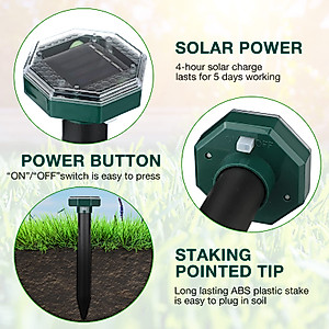 16 Pack Solar Mole Repellent Ultrasonic Gopher Repellent Solar Powered Waterproof Snake Repellent Vole Mole Deterrent Spikes Rodent Mouse Repellent for Outdoor Garden Yard Lawn