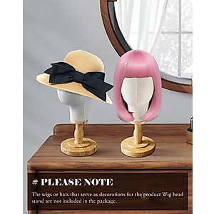 CHADWICK Wig Head Stand Mannequin Head Hat Display Stand Linen Wig Holder, Hat Rack Fabric Head, Canvas Dome + Detachable Wood Stand, Wig Display Model Head Wig Stand for Wigs, Hats, Caps, Headdress